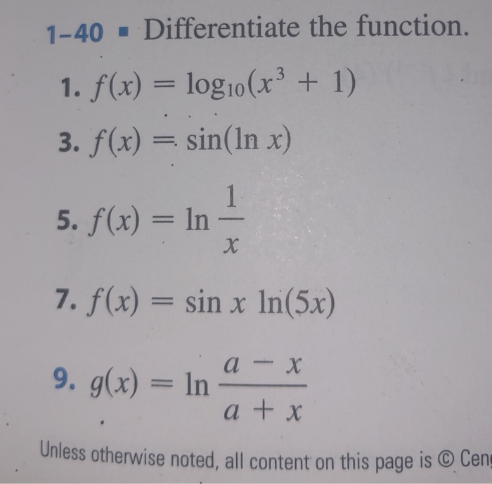 Solved 1-40 - Differentiate the function. 1. f(x) = log10(x3 | Chegg.com