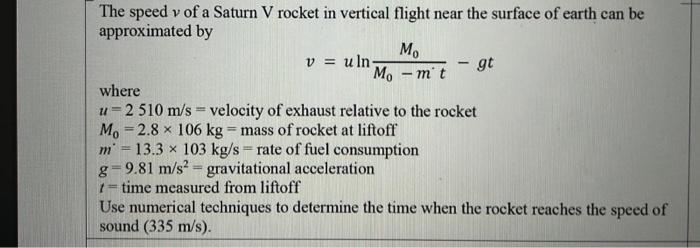 Solved The speed v of a Saturn V rocket in vertical flight | Chegg.com
