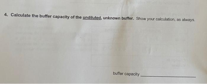 Solved 4. Calculate the buffer capacity of the undiluted, | Chegg.com