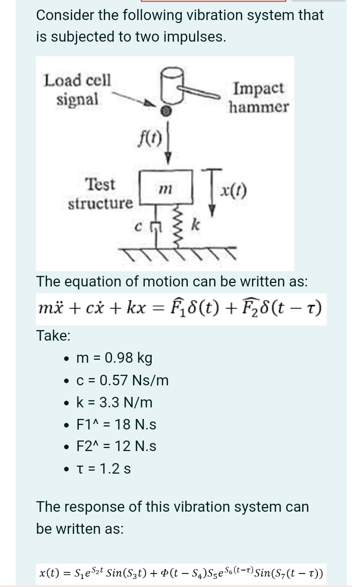 Solved Consider the following vibration system that is | Chegg.com