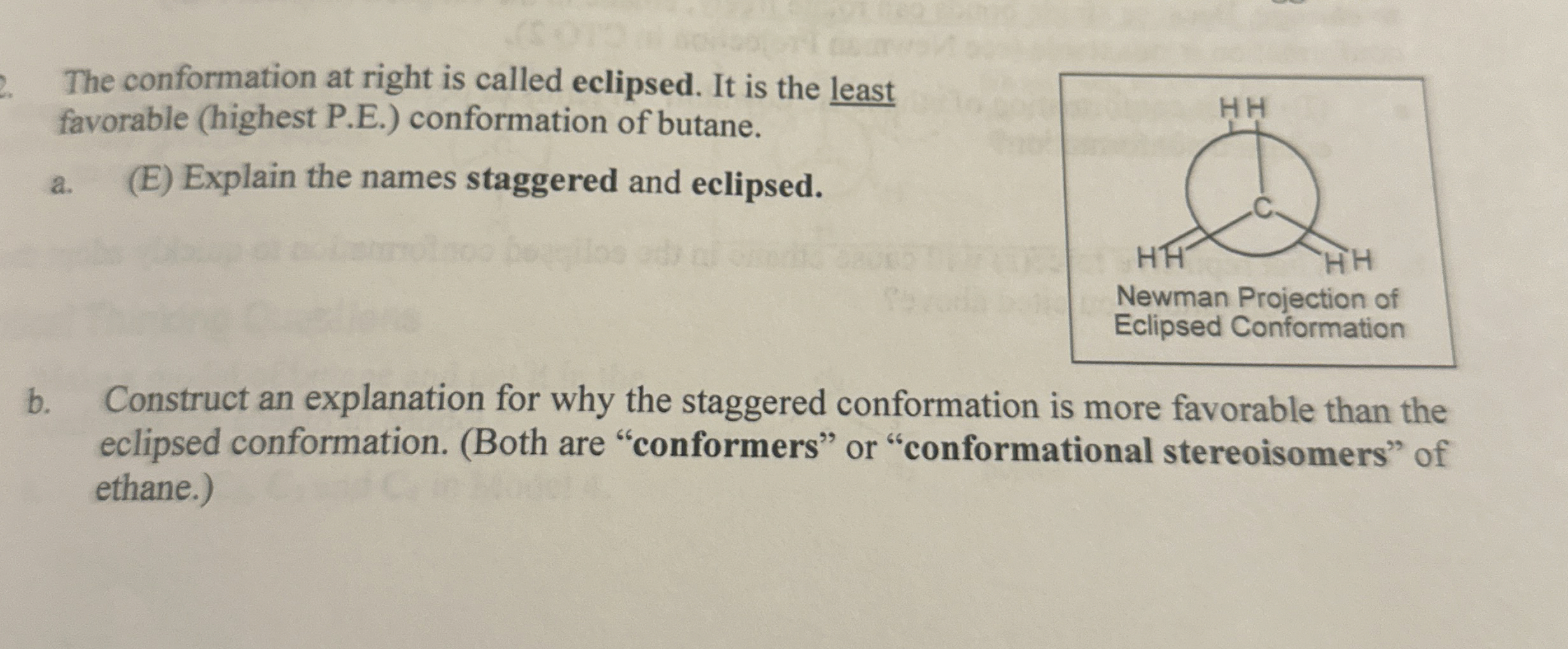 Solved The conformation at right is called eclipsed. It is | Chegg.com