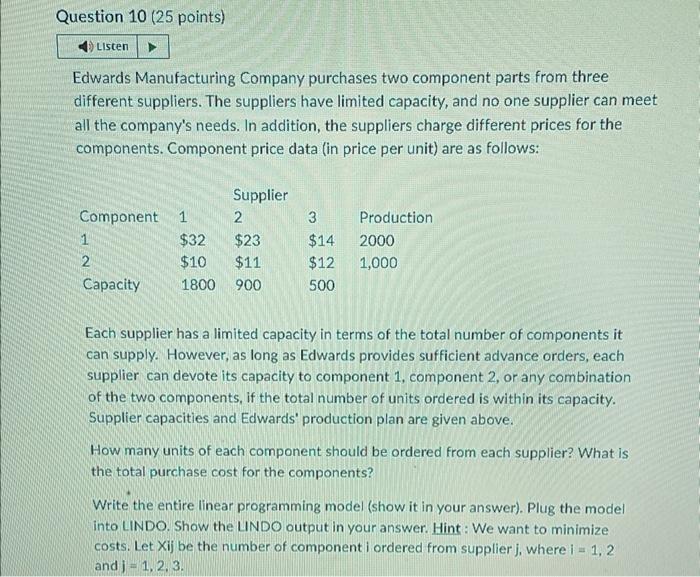 Solved Edwards Manufacturing Company purchases two component | Chegg.com