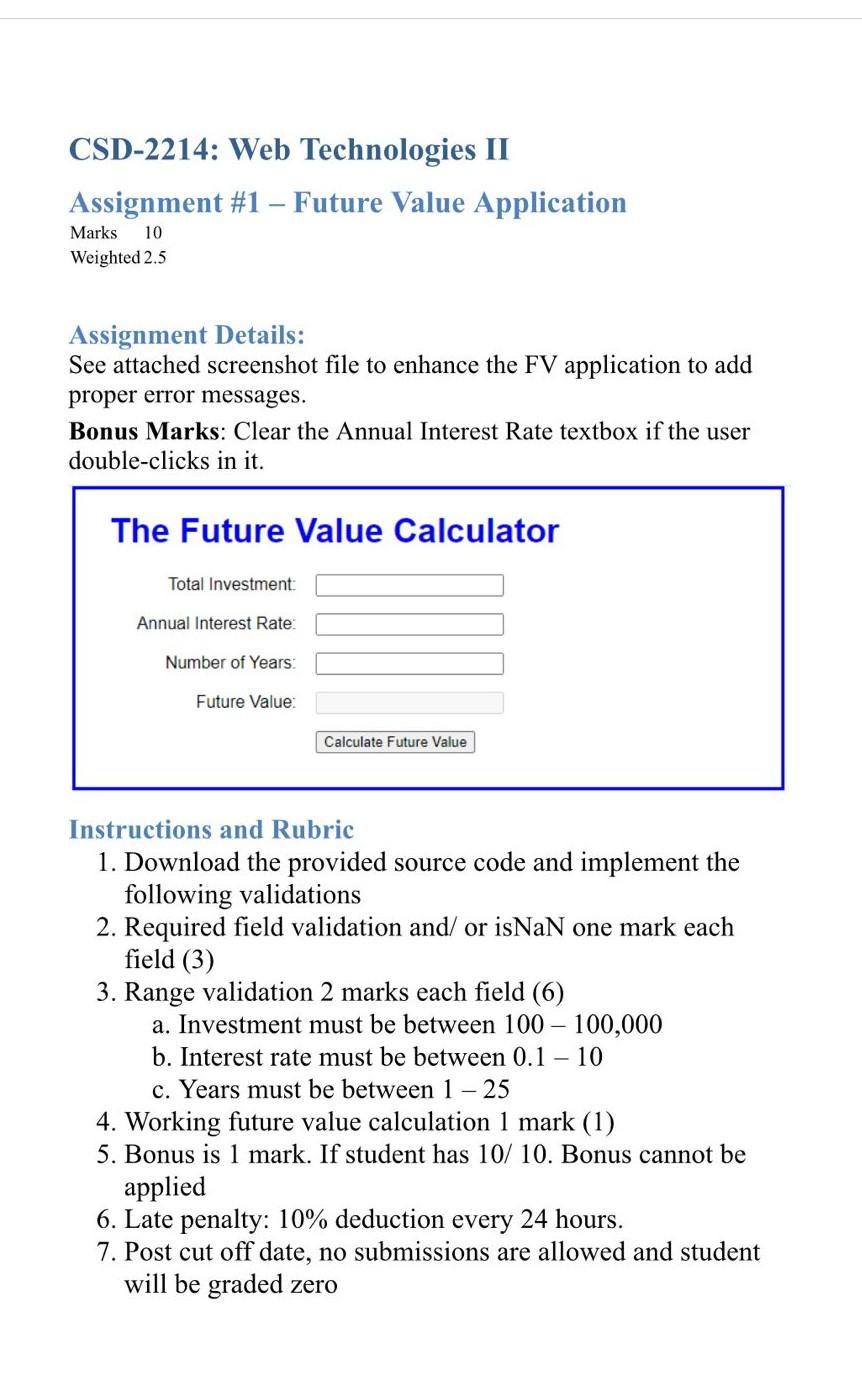 Solved CSD-2214: Web Technologies II Assignment #1 - Future | Chegg.com