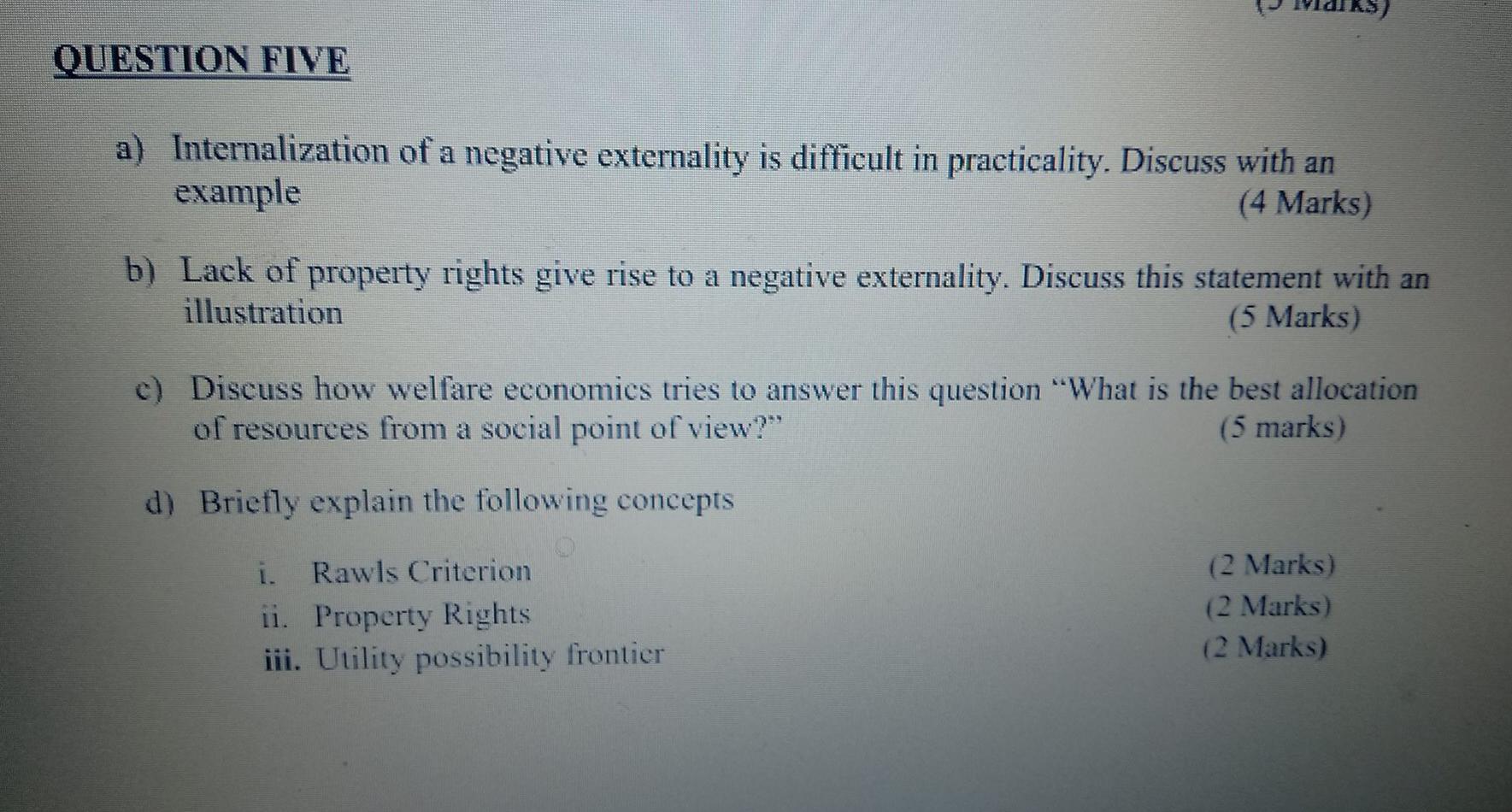 Solved QUESTION FIVE a) Internalization of a negative | Chegg.com