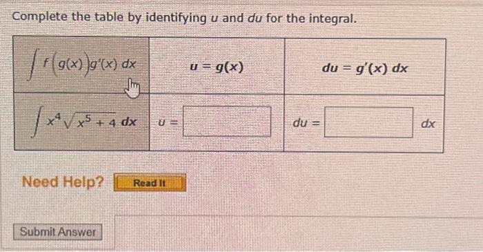 Solved Complete the table by identifying u and du for the | Chegg.com