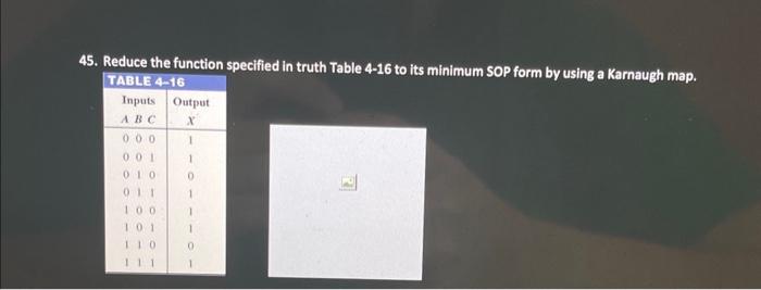 Solved 45. Reduce the function specified in truth Table 4-16 | Chegg.com