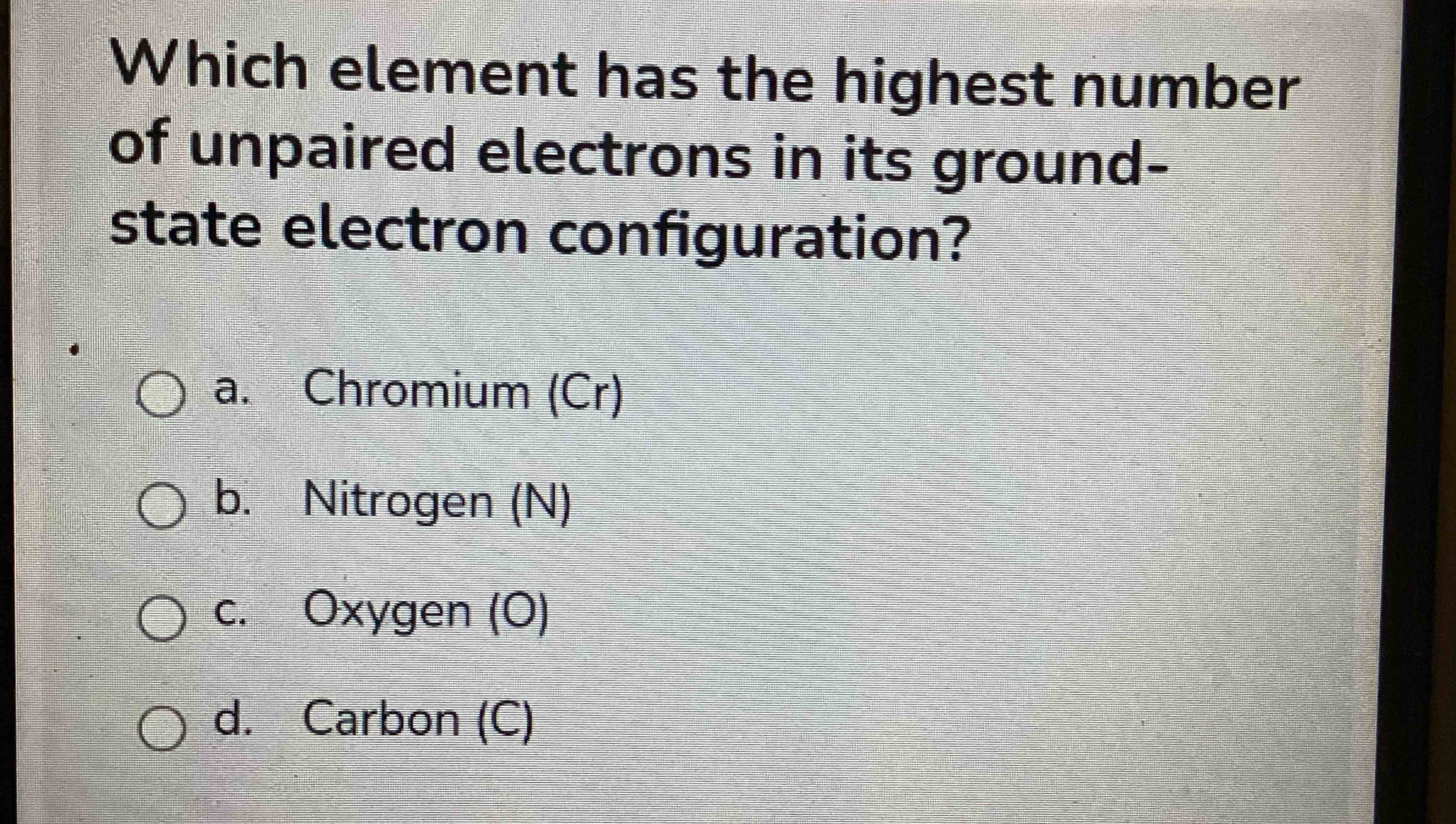 Which element has the highest number of unpaired | Chegg.com