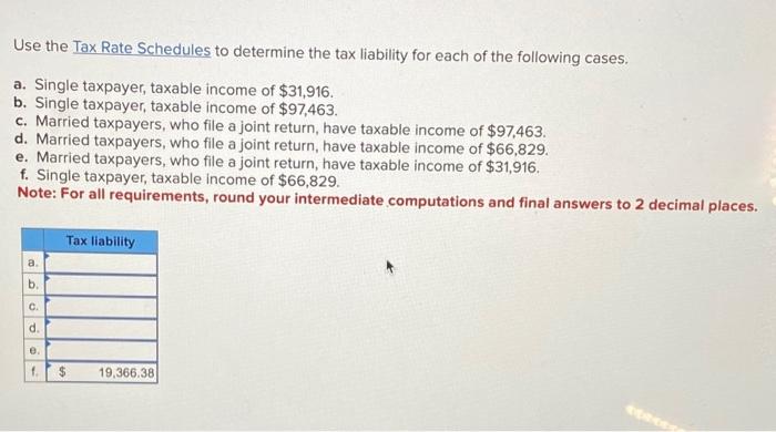 Solved Use the Tax Rate Schedules to determine the tax | Chegg.com