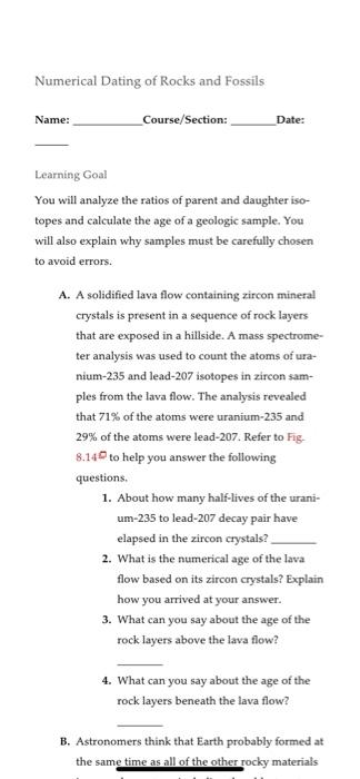 Solved Numerical Dating of Rocks and Fossils Name: | Chegg.com