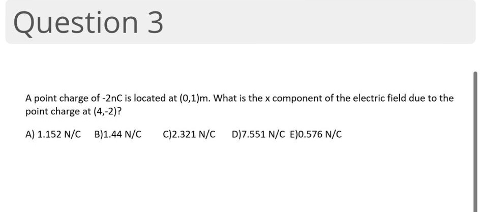 Solved Question 3A point charge of -2nC ﻿is located at | Chegg.com