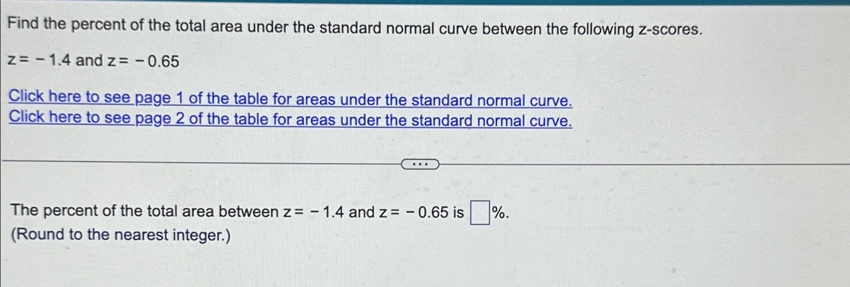 Solved Find the percent of the total area under the standard | Chegg.com