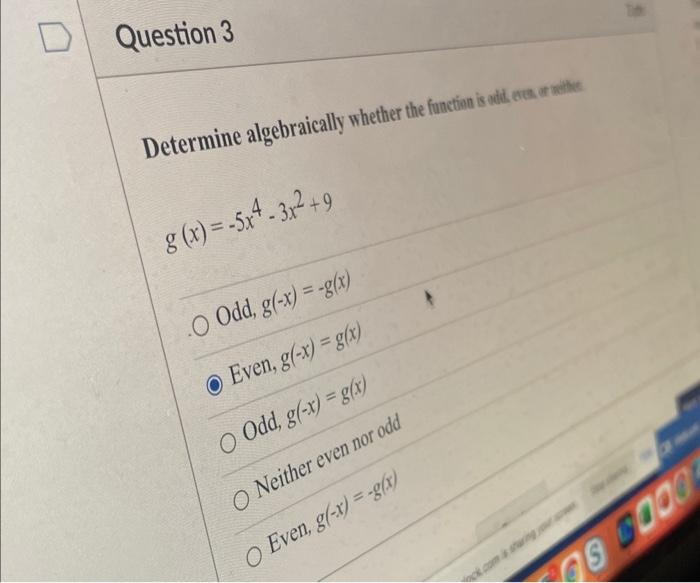 Solved Determine Algebraically Whether The Function Is Add 7925