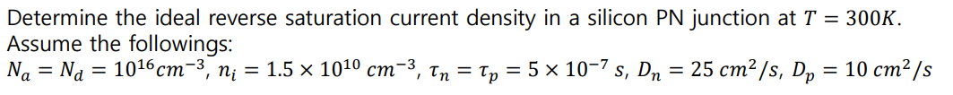 Solved Determine the ideal reverse saturation current | Chegg.com