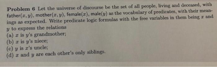 Solved Problem 6 Let the universe of discourse be the set of | Chegg.com