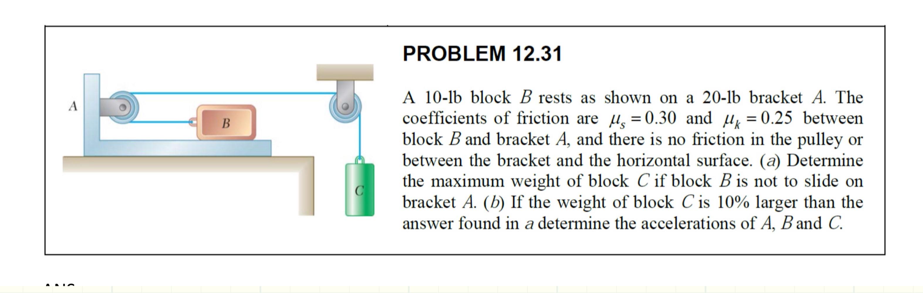 Solved PROBLEM 12.31\\nA 10-1lb block B rests as shown on a | Chegg.com