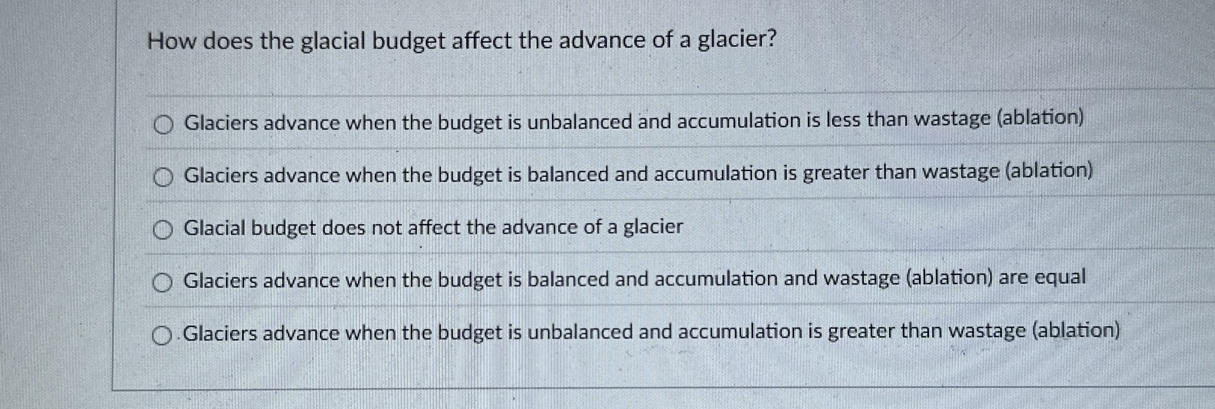Solved How does the glacial budget affect the advance of a | Chegg.com