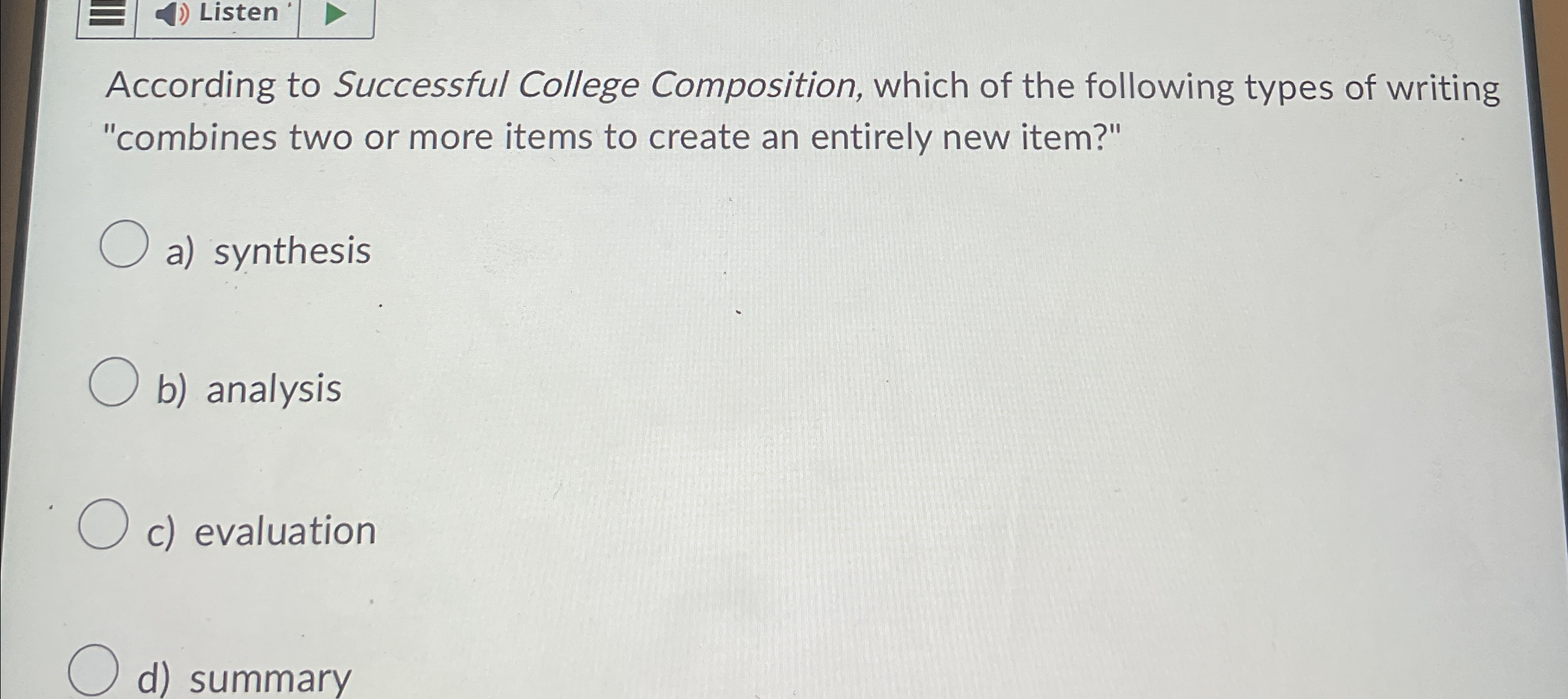 Solved ListenAccording to Successful College Composition, | Chegg.com
