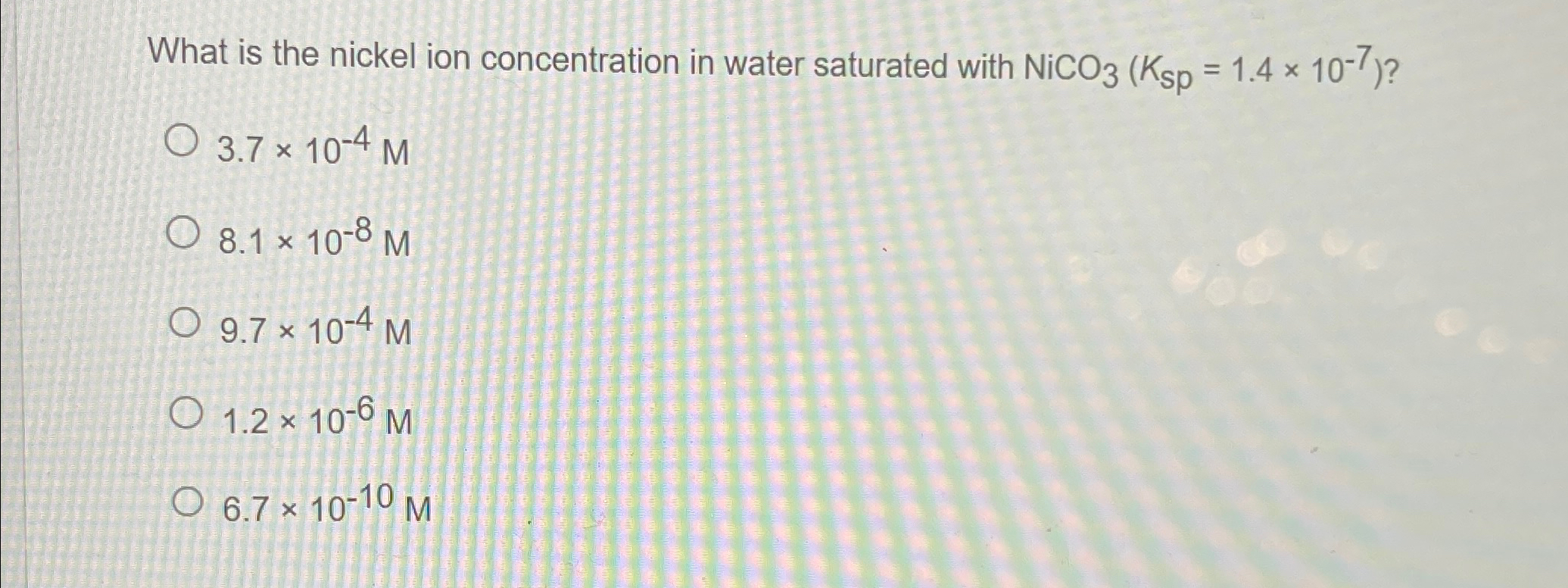 Solved What is the nickel ion concentration in water | Chegg.com