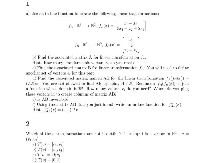 Solved a) Use an in-line function to create the following | Chegg.com