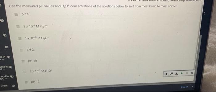Solved Use the measured pH values and H3O+ concentrations of | Chegg.com