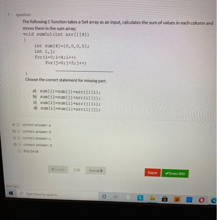 Solved 7. question The following function takes a 5x4 array | Chegg.com