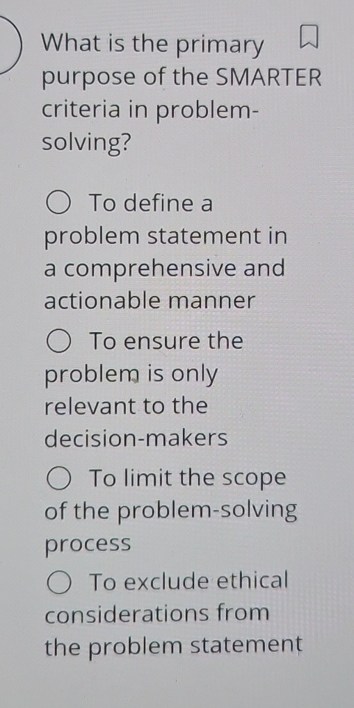 Solved What is the primarypurpose of the SMARTERcriteria in | Chegg.com