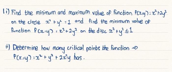 Solved 1) Find the minimum and maximum value of function | Chegg.com