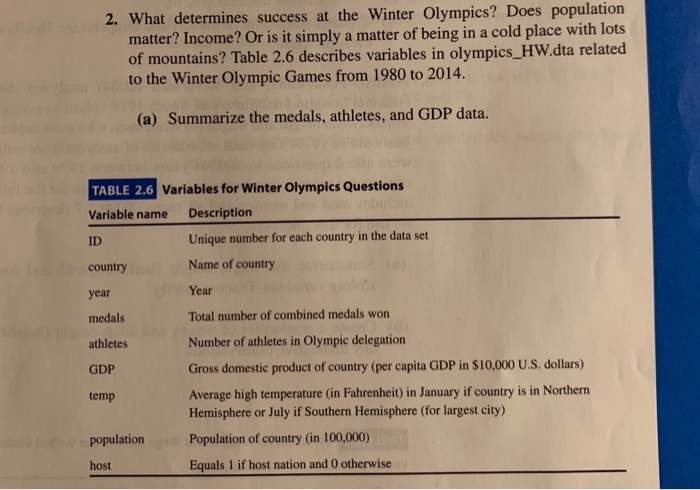 2. What determines success at the Winter Olympics? | Chegg.com