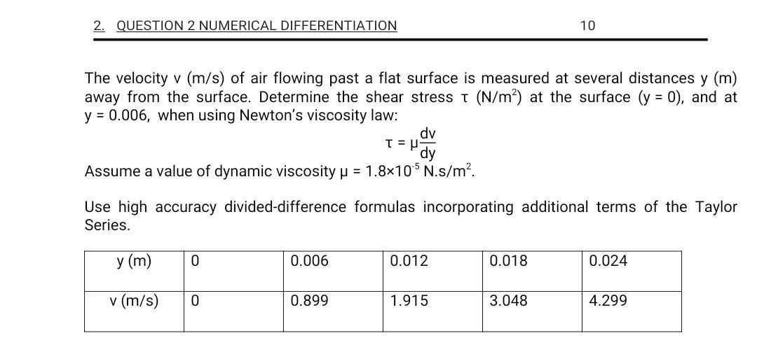 Solved The velocity v( m/s) of air flowing past a flat | Chegg.com