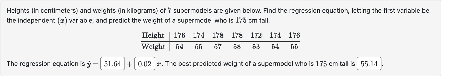 Solved Heights (in centimeters) ﻿and weights (in kilograms) | Chegg.com
