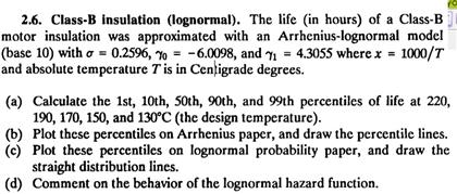 Class-B insulation (lognormal). The life (in hours) | Chegg.com