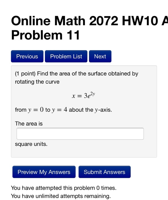 Solved Online Math 2072 HW10 A Problem 11 Previous Problem | Chegg.com