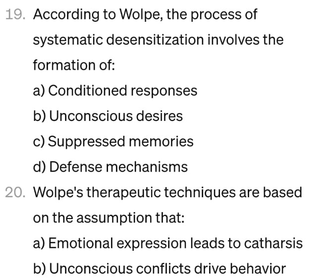 Solved According to Wolpe, the process of systematic | Chegg.com