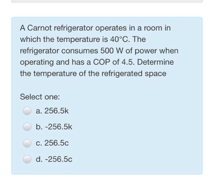 Solved A Carnot refrigerator operates in a room in which the | Chegg.com