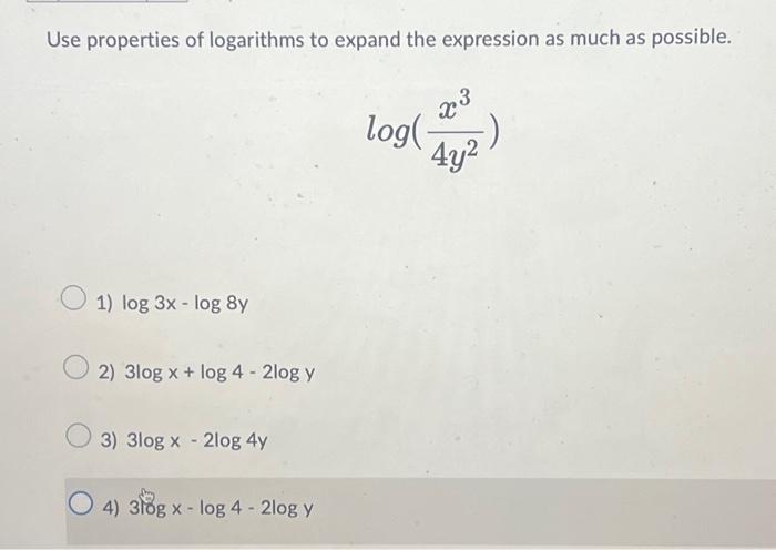 Solved Use properties of logarithms to expand the expression | Chegg.com
