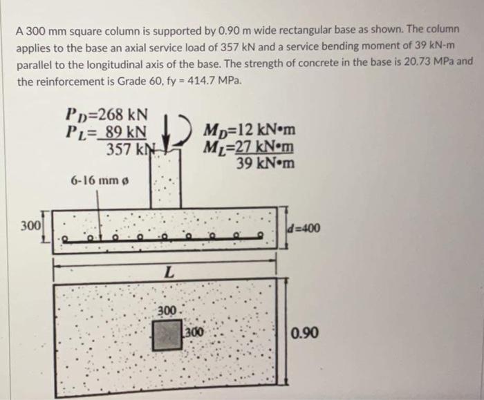 Solved A 300 mm square column is supported by 0.90 m wide | Chegg.com