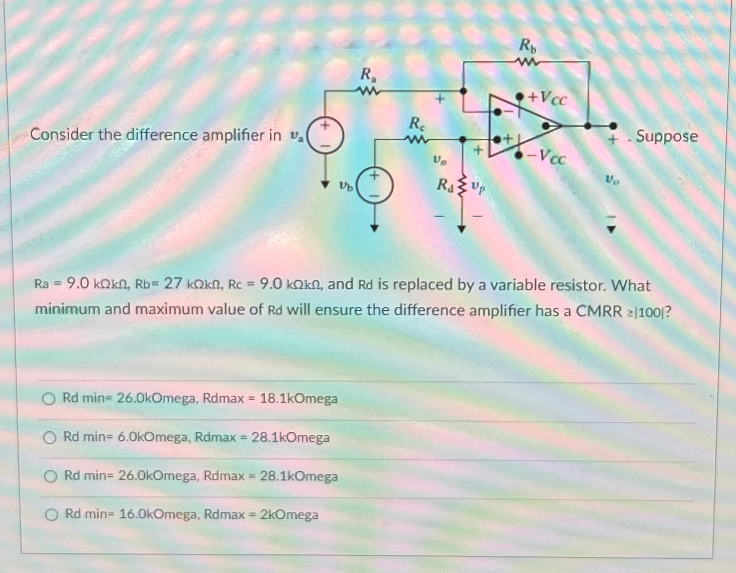 Solved Consider the difference amplifier | Chegg.com