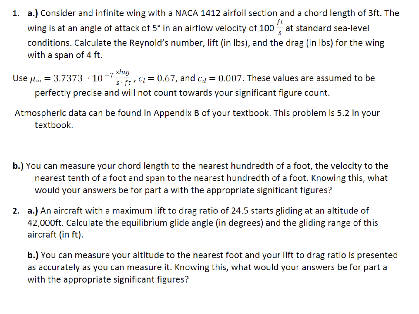 Solved a.) ﻿Consider and infinite wing with a NACA 1412 | Chegg.com