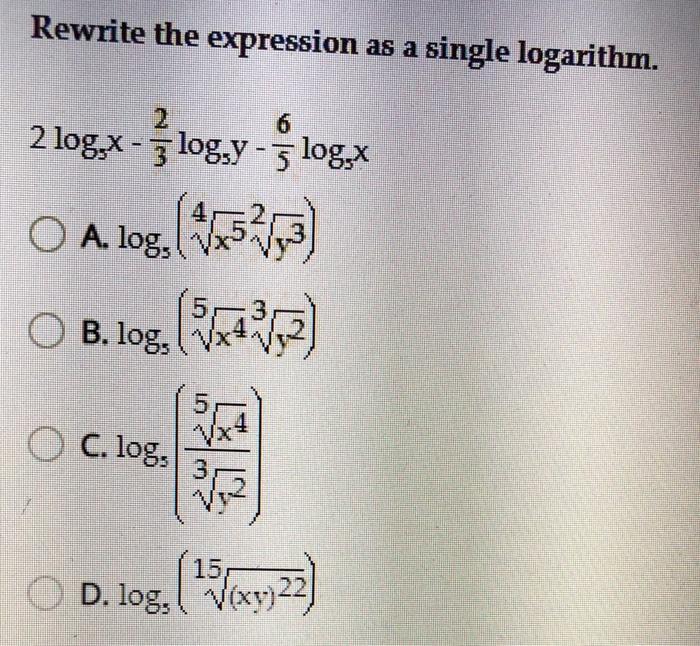 Solved Rewrite the expression as a single logarithm. 6 2 | Chegg.com