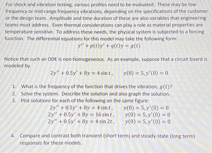 Solved For shock and vibration testing, various profiles | Chegg.com