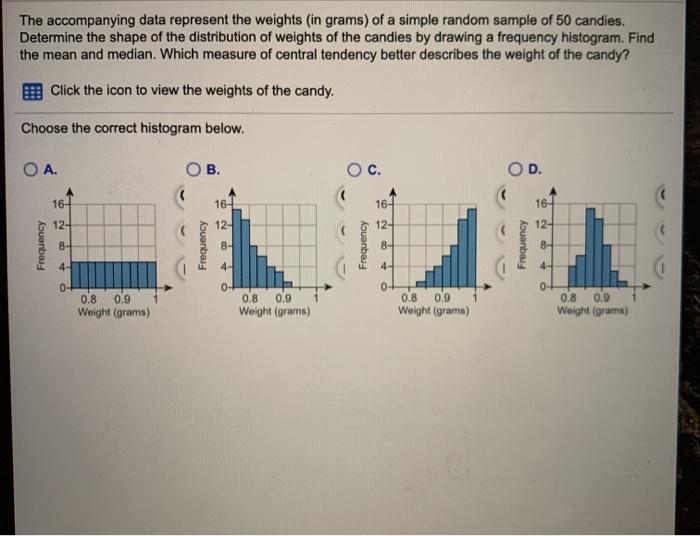 Solved The accompanying data represent the weights (in | Chegg.com