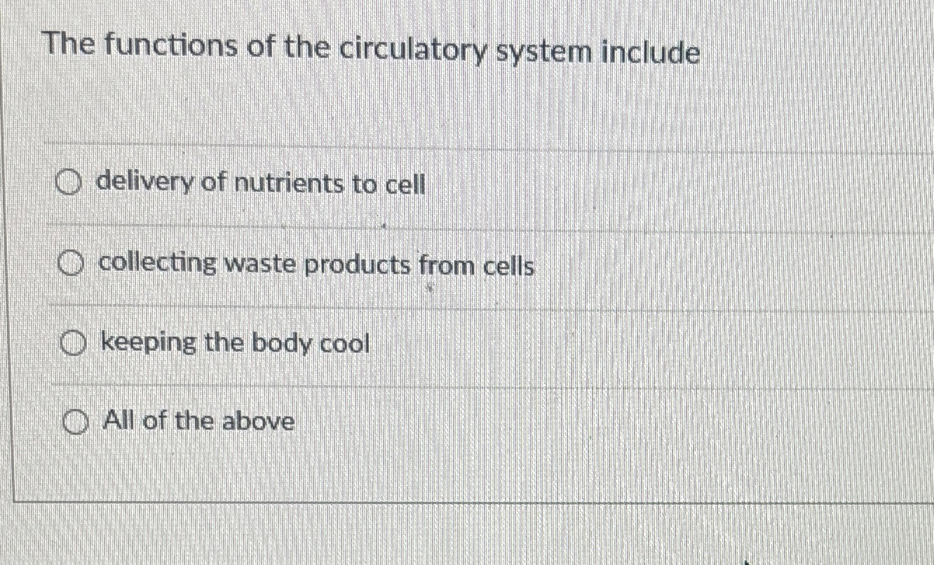 Solved The functions of the circulatory system | Chegg.com