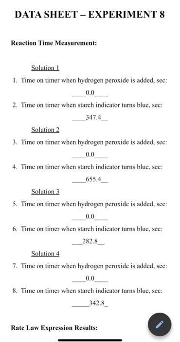 DATA SHEET - EXPERIMENT 8 Reaction Time Measurement: | Chegg.com