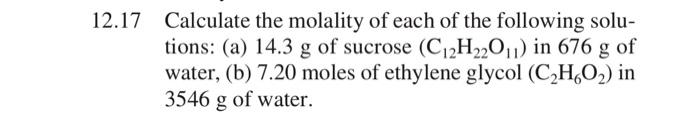Solved 7 Calculate the molality of each of the following | Chegg.com