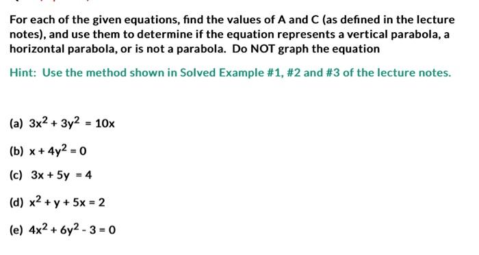Solved For each of the given equations, find the values of A | Chegg.com