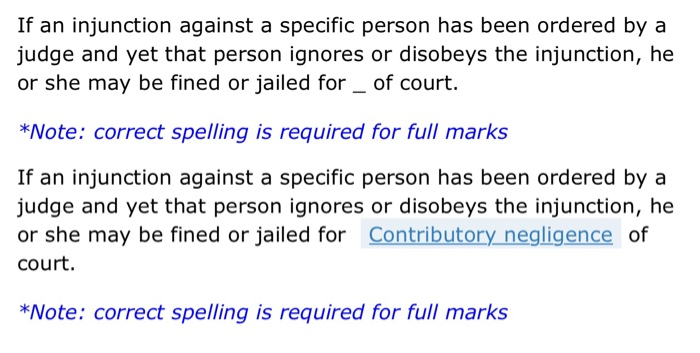 Solved If an injunction against a specific person has been | Chegg.com