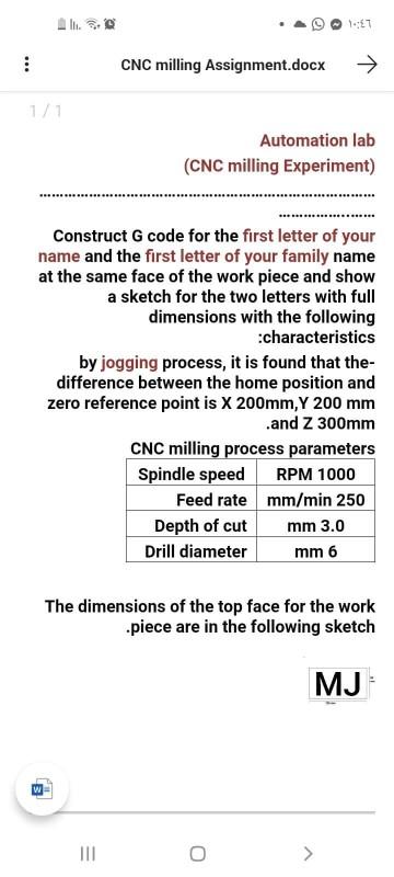 Solved . 17 : : CNC milling Assignment.docx 1/1 Automation | Chegg.com