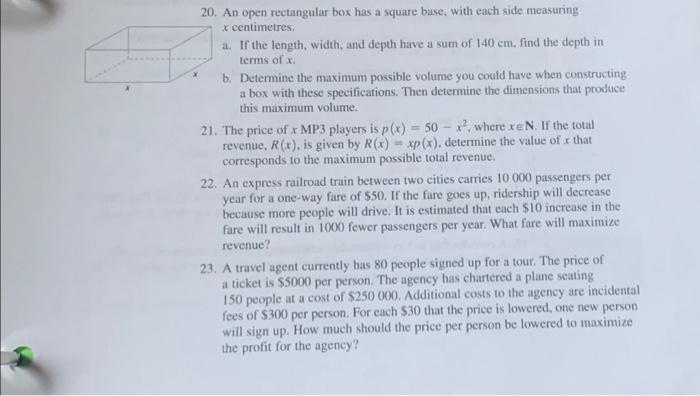 Solved 20. An open rectangular box has a square base, with | Chegg.com