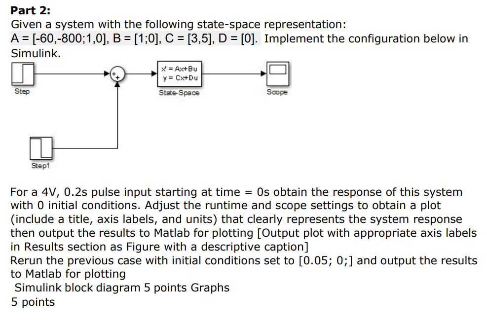 Part 2:Given a system with the following state-space | Chegg.com
