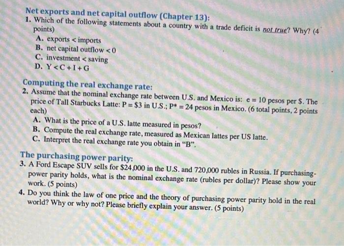 Solved Net exports and net capital outflow (Chapter 13): 1. | Chegg.com